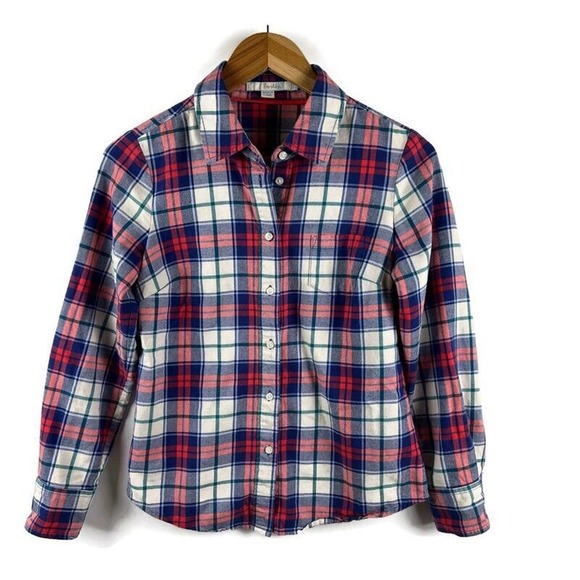 Boden | Tops | Boden Womens Flannel Shirt 4p Petite Red Blue Plaid Roll ...